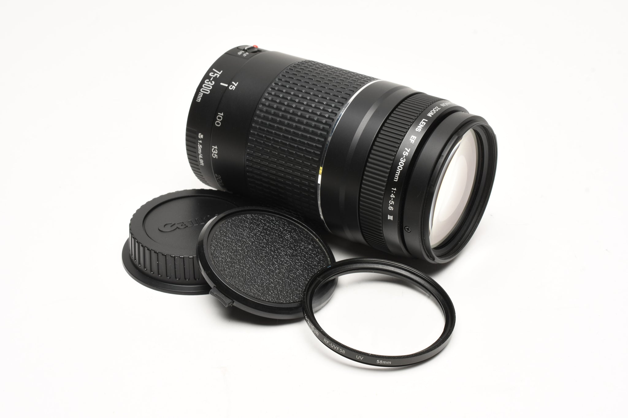 Canon EF 75-300mm f4-5.6 III Telephoto zoom lens, caps, UV, Tested ...