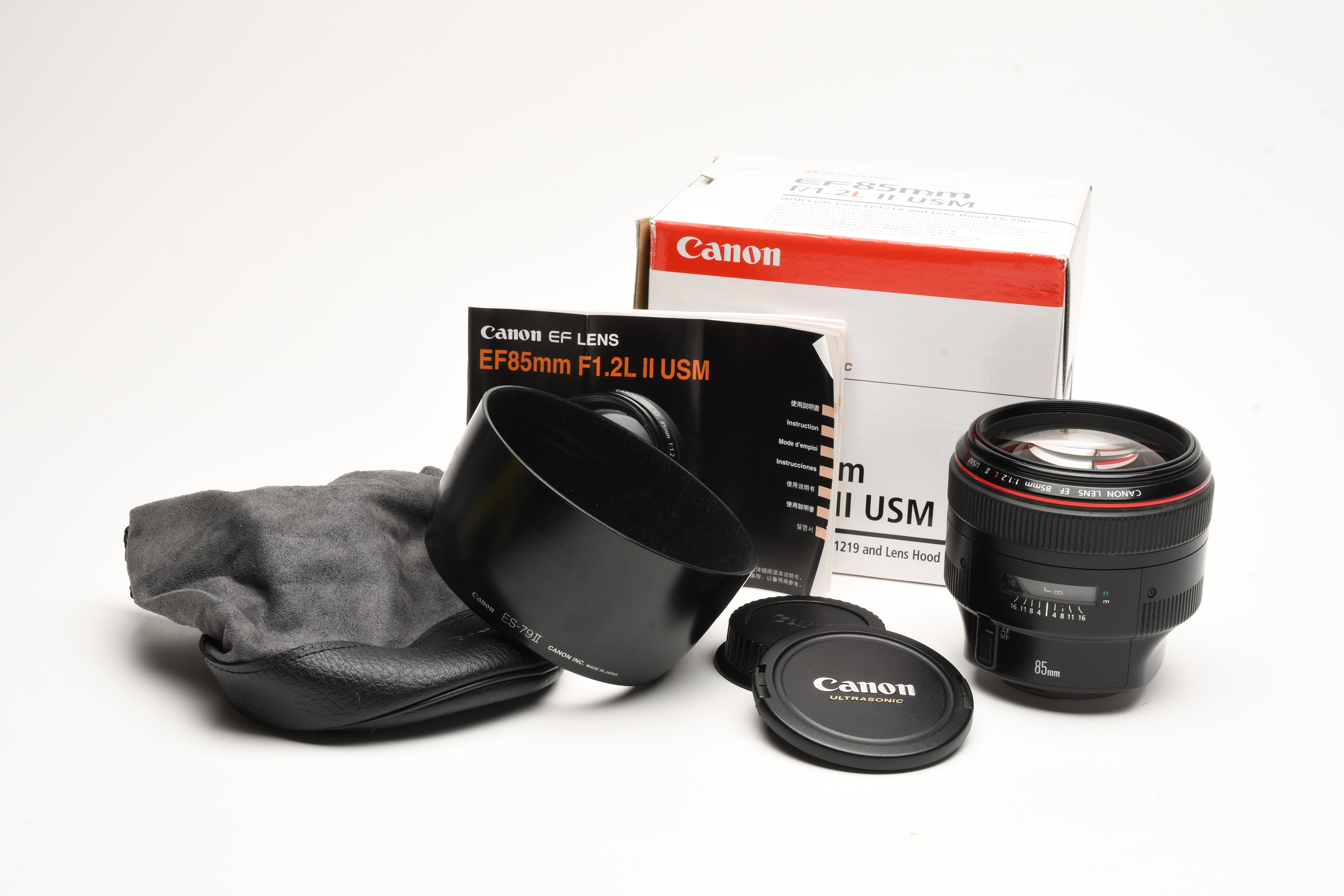 Canon EF 85mm F1.2L II USM lens, Hood, pouch, caps, box, Great ...